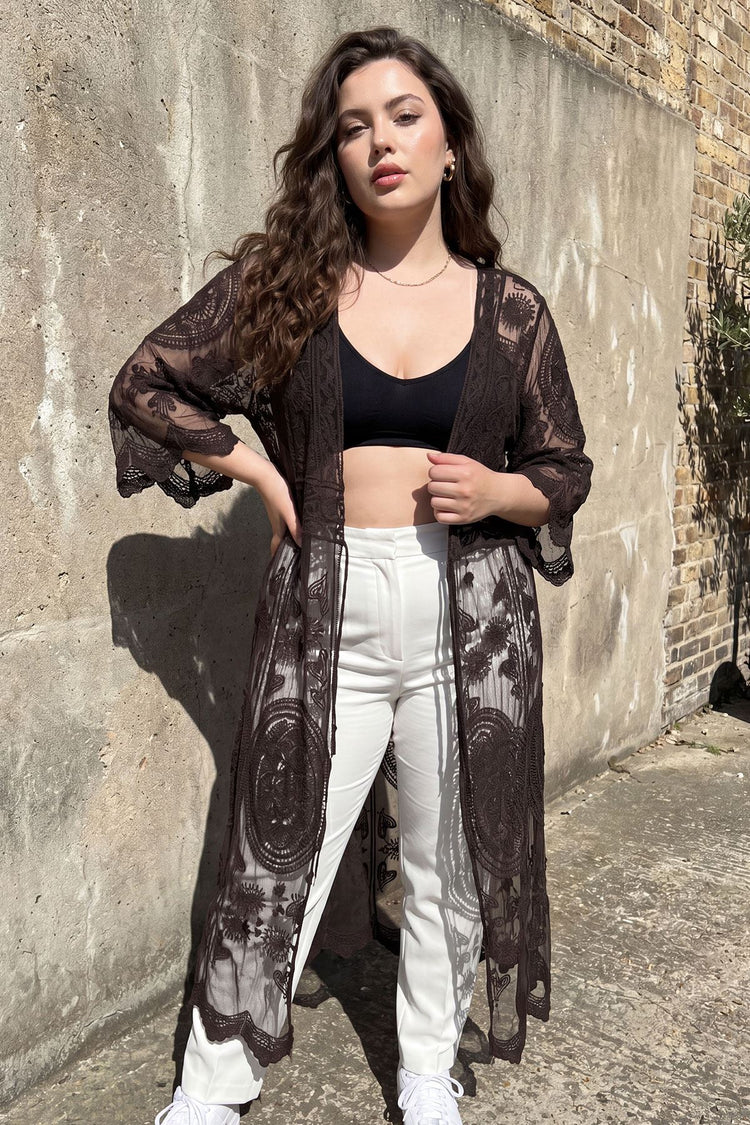Floral Embroidered Lace Pattern Cotton Cardigan